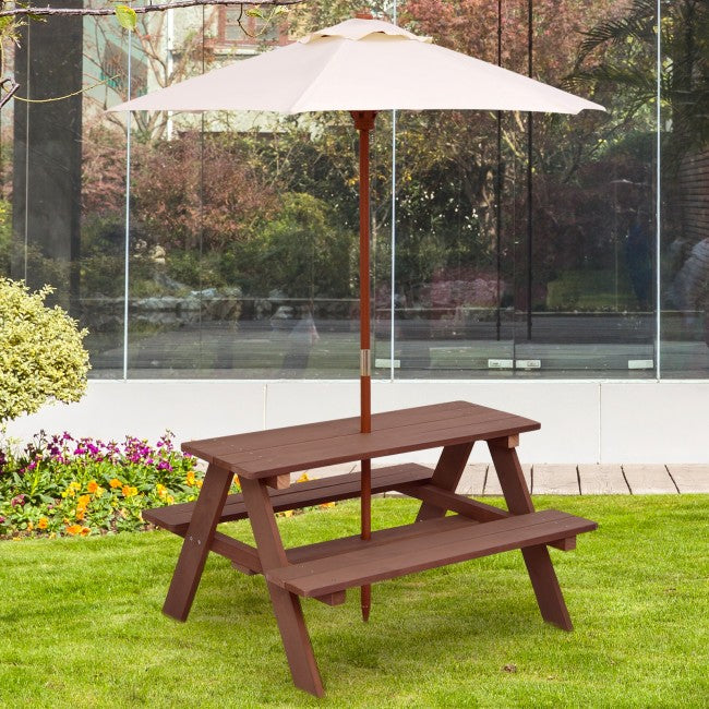 Backyard picnic table with umbrella store