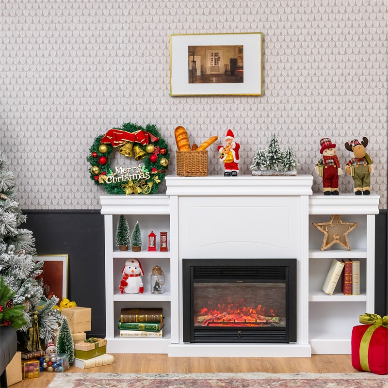 70 Modern Fireplace Media Entertainment Center with Bookcase Black