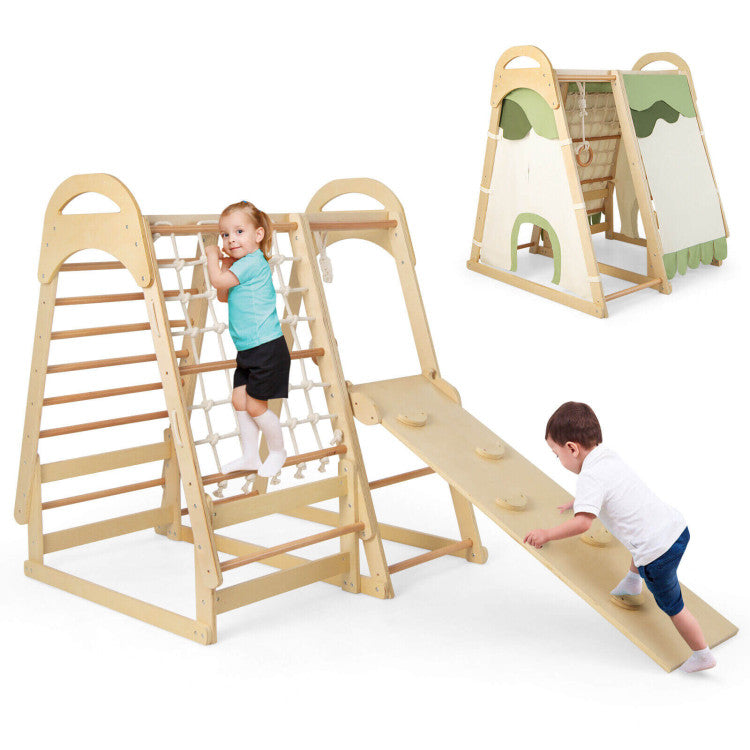6-in-1 Kids Wooden Climbing Toys Playset Toddlers Indoor Jungle Gym wi ...