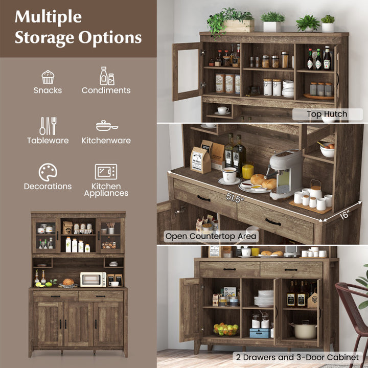 Total Tactic KC57213BN Kitchen Freestanding Hutch Cabinet with Microwave Countertop Brown