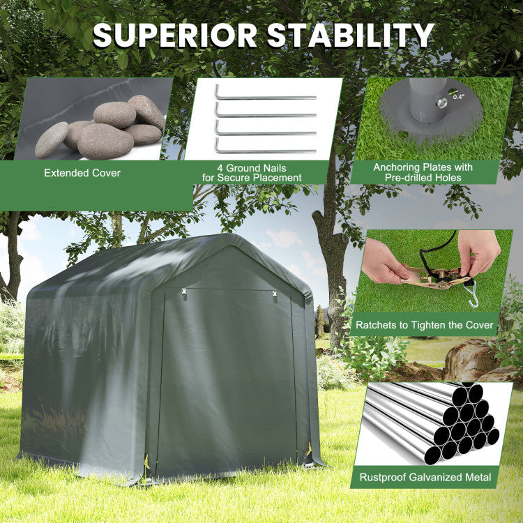 8 x 6.5 Feet Outdoor Storage Shelter Heavy Duty Portable Tools Shed wi ...