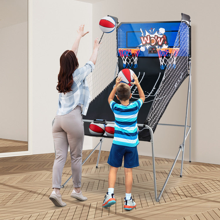Folding Basketball Hoop Dual Shot Electronic Arcade Game with 8 Game M ...