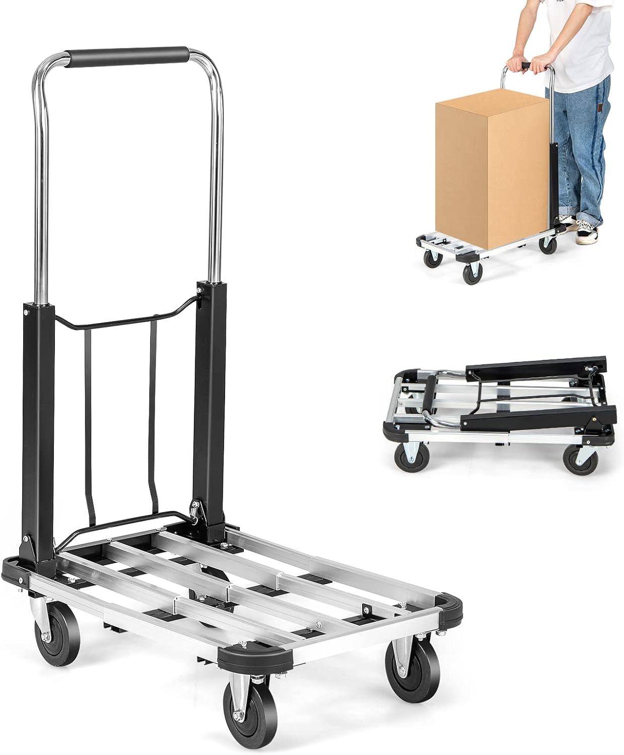 Folding Hand Truck 330 lbs Aluminum Utility Dolly Platform Luggage Car ...