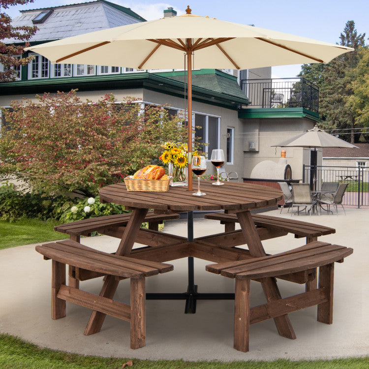 Outdoor 8 People Wooden Picnic Table and Bench Set Patio Beer Dining S ...
