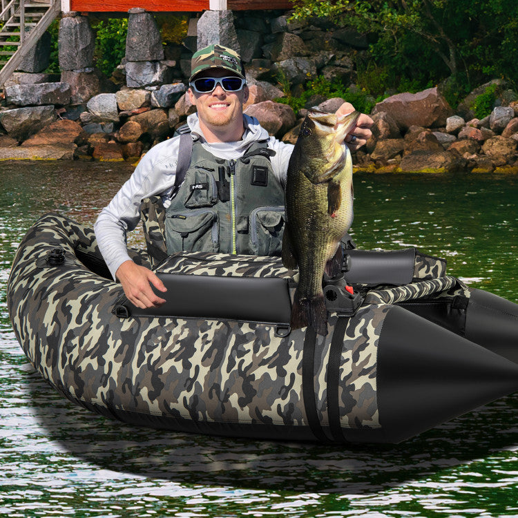 Portable Inflatable Fishing Float Tube V-shaped 350LBS Belly Boat with ...