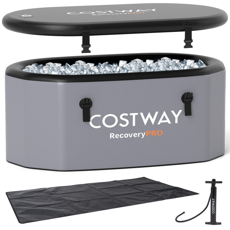 XL 129 Gal Oval Ice Bath Tub Portable Cold Plunge Tub with Water Chill ...