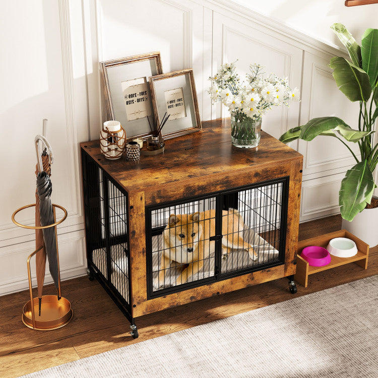38" Indoor Dog Crate Mobile Dog Kennel Pet Cage House with Removable ...