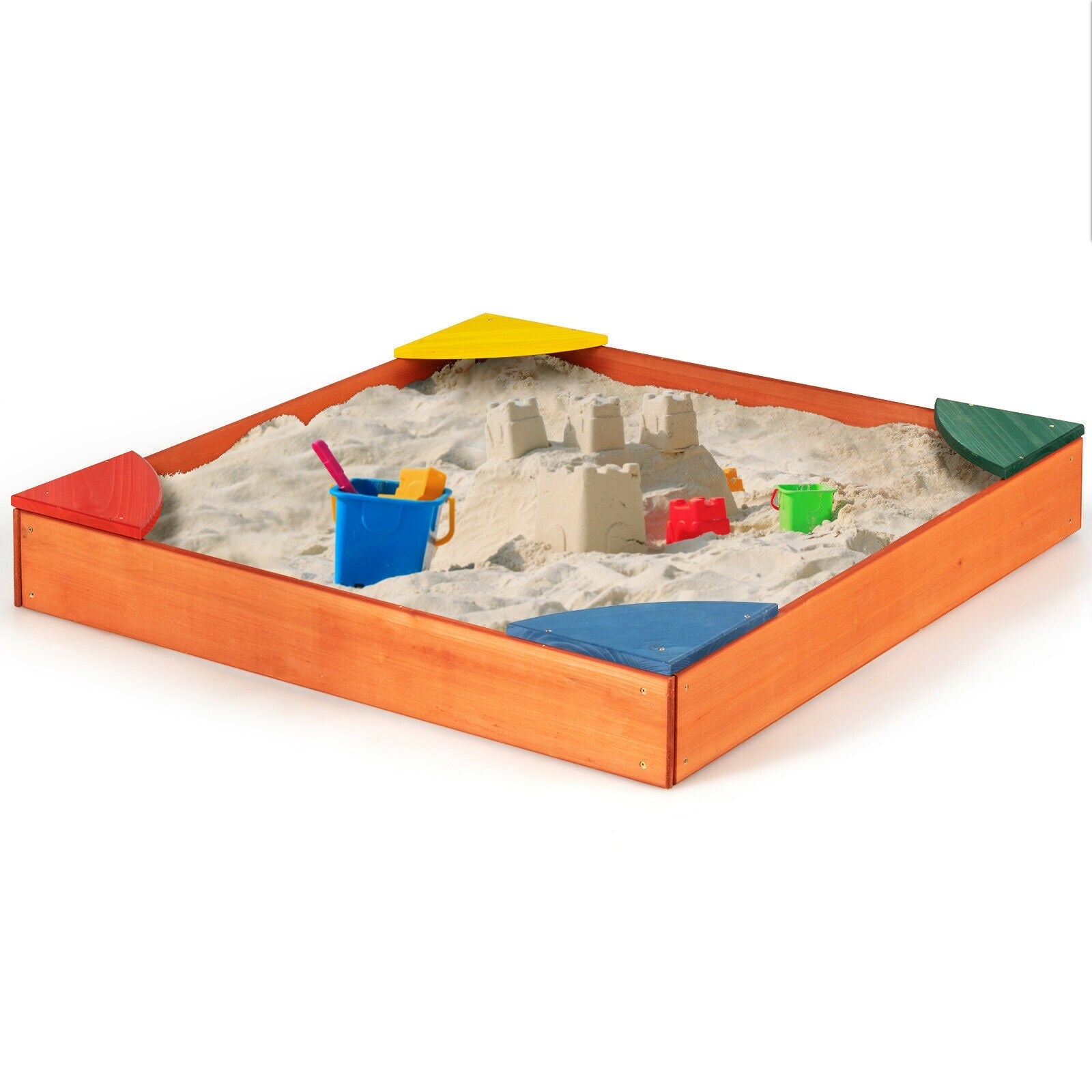 Kids Outdoor Wooden Backyard Sandbox with Built-in Corner Seating ...