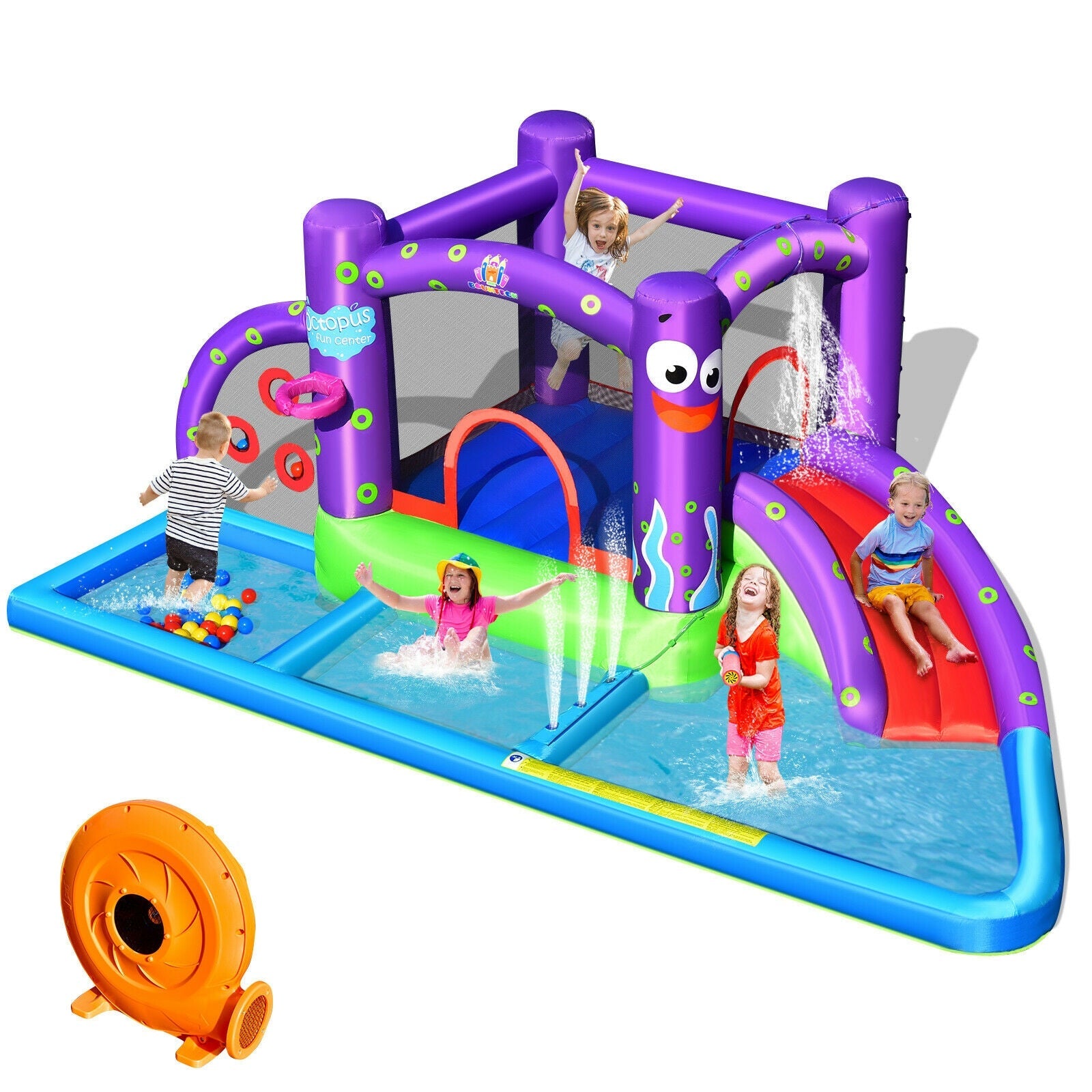 Inflatable Water Slide Park with Splash Pool and 750W Blower – Chairliving