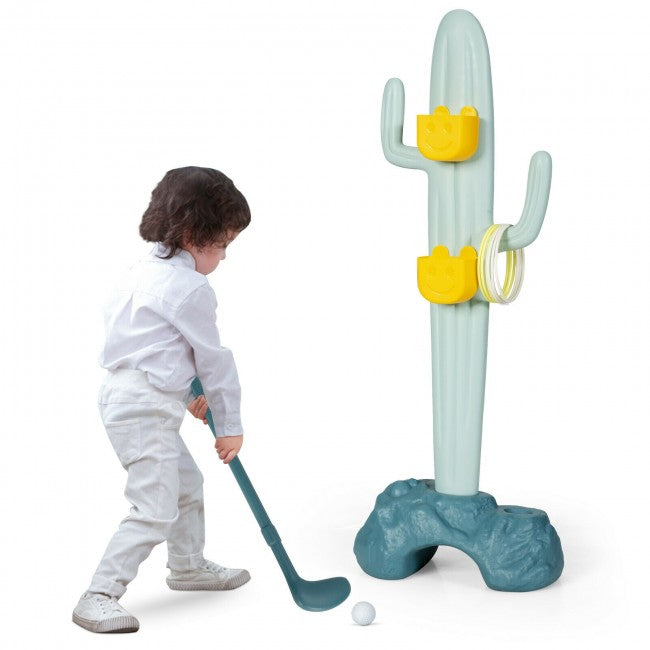 3-in-1 Cactus Toy Stand Sports Activity Center with Golf and Ring-Toss ...