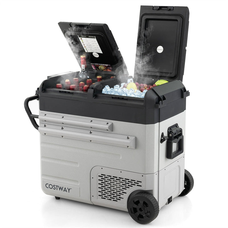 61 Quart Portable Car Refrigerator with Wheels 12/24V DC and 110-240V ...