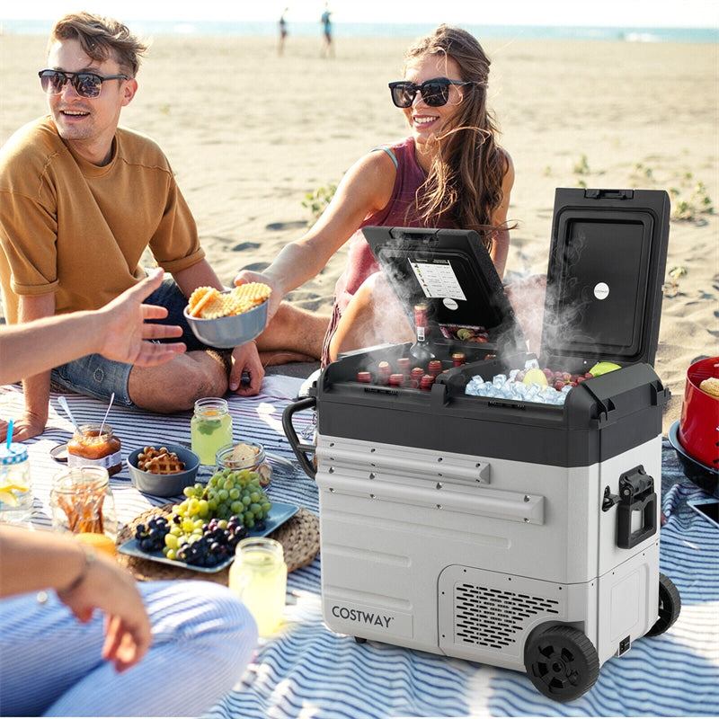 61 Quart Portable Car Refrigerator with Wheels 12/24V DC and 110-240V ...