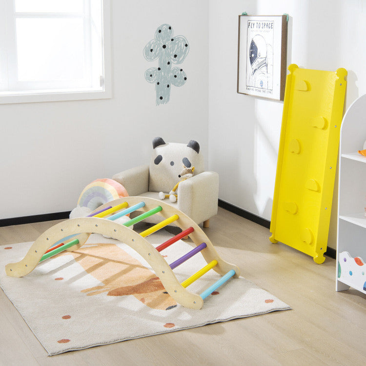 3-in-1 Kids Montessori Wooden Arch Climber Ladder Set Toddlers Climbin ...