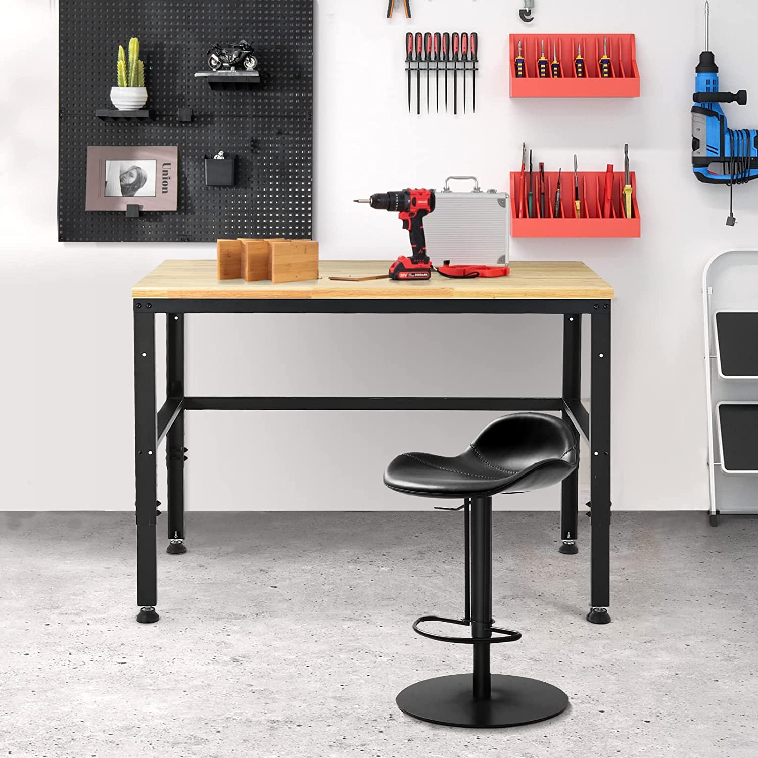 48 Inch Adjustable Height Workbench Solid Oak Wood Top Heavy-Duty Work ...
