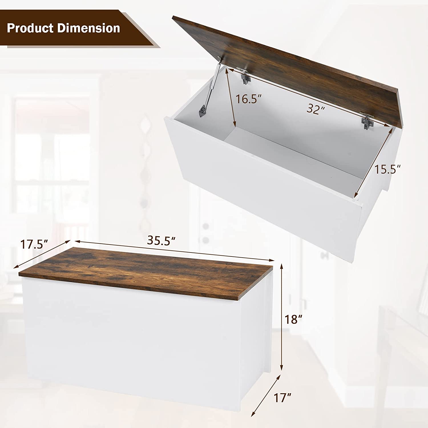 Flip-top Storage Chest Lift Top Porch Storage Bench 35.5” Deck Box wit ...