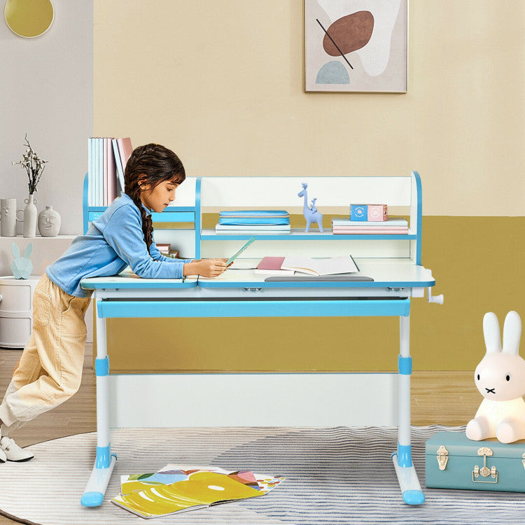 Kids Multifunctional Adjustable Height Study Desk with Tilted Desktop ...