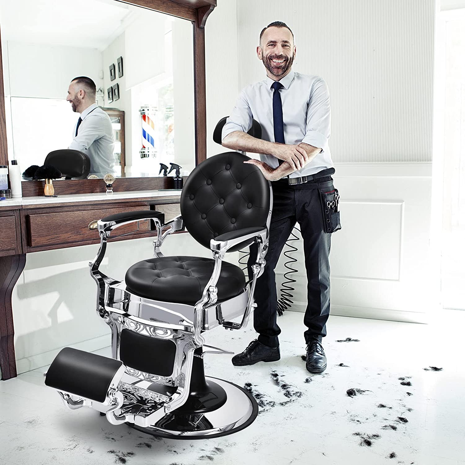 Vintage Barber Chair 360° Swivel Reclining Chair Makeup Hair Salon Cha ...