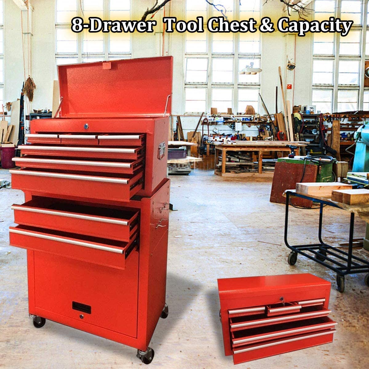 8-Drawer Big Rolling Tool Chest Organizers Removable Storage Cabinet w ...